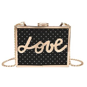 sequin evening lock chain bag love letters box shaped shoulder bag (black)