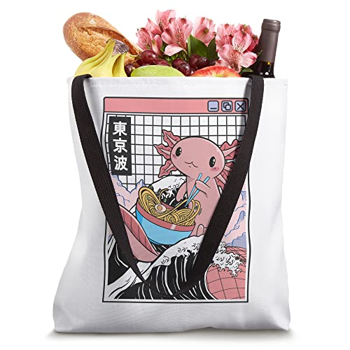 Axolotl Eating Ramen Kanagawa Wave Kawaii Anime Vaporwave Tote Bag