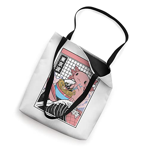 Axolotl Eating Ramen Kanagawa Wave Kawaii Anime Vaporwave Tote Bag