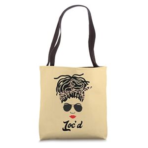 loc’d black woman silhouette leopard bandana locs tote bag