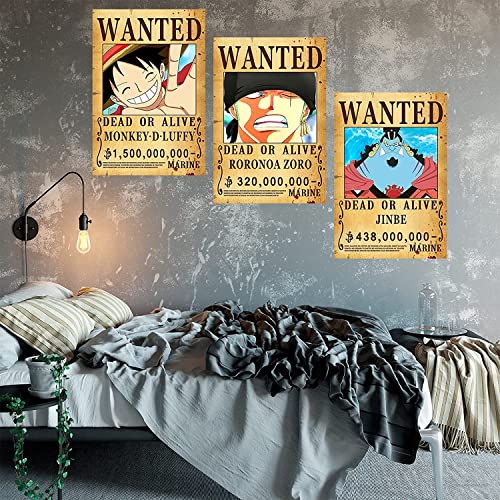 12 Pcs 16.6 In x 12 In Anime OP Wanted Bounty Posters , New Edition, Straw Hat Pirates Crew Zoro, Sanji, Luffy, 1 Pcs OP Flag