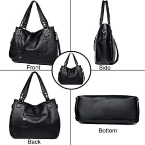 XingChen Women's Leather Handbag Fashion Shoulder Bag Multi-pocket Satchel Tote Purse Hobo Bag with Pendant Black