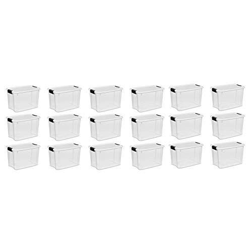 Sterilite 30 Quart Clear Plastic Stackable Storage Container Bin Box Tote with White Latching Lid Organizing Solution for Home & Classroom, 18 Pack