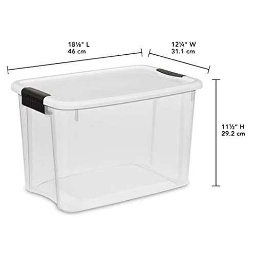 Sterilite 30 Quart Clear Plastic Stackable Storage Container Bin Box Tote with White Latching Lid Organizing Solution for Home & Classroom, 18 Pack