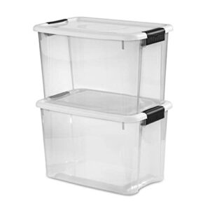 Sterilite 30 Quart Clear Plastic Stackable Storage Container Bin Box Tote with White Latching Lid Organizing Solution for Home & Classroom, 18 Pack