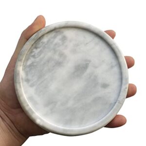 Natural Marble Tray, Circular Marble Stone Decorative Tray for Counter，Jewelry, Vanity,White Round Small Tray, 5-1/2" Diameter, (White)