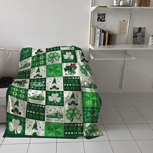 St Patrick's Day Gnomes Truck Flannel Fleece Throw Blanket Green Shamrock Clover Reversible Soft Cozy Bed Blanket Microfiber Fluffy Lightweight Throw Blanket for Bed Couch Sofa Chair 40x50 inches