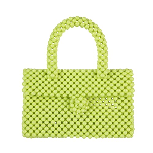 Abvokury YUSHINY Women Acrylic Beaded Clutch Macaron Color Message Bag with Strap for Wedding Evening Party (YellowGreen)