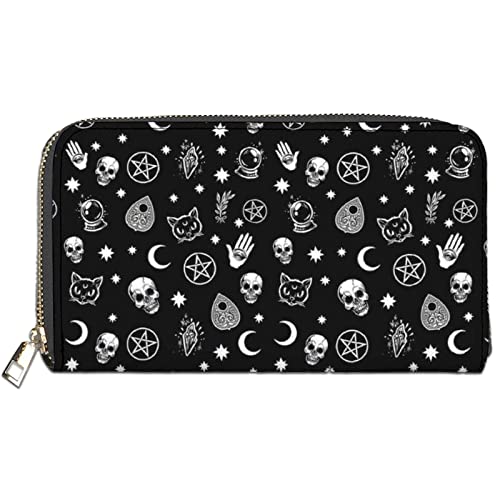 Qwalnely Leather Goth Wallet Skull Gothic Purse for Adults Teens Phone Credit Card Storage with Durable Zipper Halloween Gifts for Women Girls