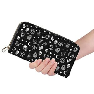 Qwalnely Leather Goth Wallet Skull Gothic Purse for Adults Teens Phone Credit Card Storage with Durable Zipper Halloween Gifts for Women Girls