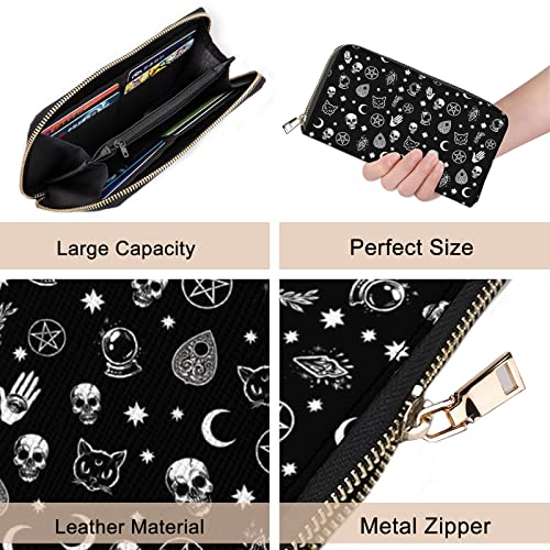 Qwalnely Leather Goth Wallet Skull Gothic Purse for Adults Teens Phone Credit Card Storage with Durable Zipper Halloween Gifts for Women Girls