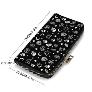 Qwalnely Leather Goth Wallet Skull Gothic Purse for Adults Teens Phone Credit Card Storage with Durable Zipper Halloween Gifts for Women Girls