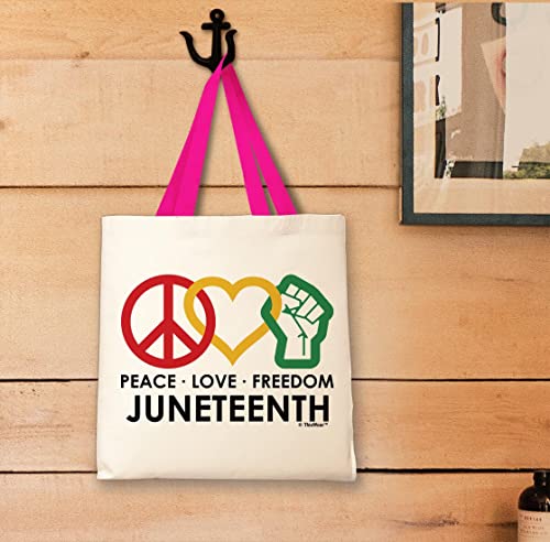 Historical Black History Gifts For Women Peace Love Freedom Juneteenth Pink Handle Small Canvas Tote Bag