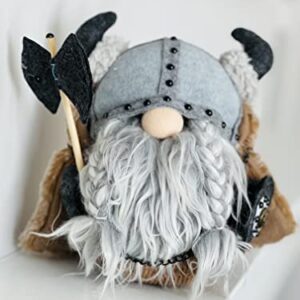 Madanar Viking Gnome Dwarf Plush Holding Axe and Shield Medieval Swedish Decor for Tiered Tray Shelf Table Decorations