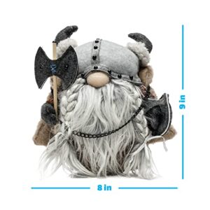 Madanar Viking Gnome Dwarf Plush Holding Axe and Shield Medieval Swedish Decor for Tiered Tray Shelf Table Decorations