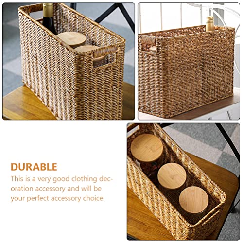 Ipetboom Magazine Wicker Basket Rectangular Basket Bins Woven Files Holder Rectangular Basket Bin Books Organizer Case Farmhouse Standing Rack for Shelf Home Office Brown