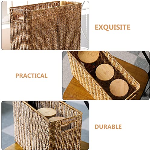 Ipetboom Magazine Wicker Basket Rectangular Basket Bins Woven Files Holder Rectangular Basket Bin Books Organizer Case Farmhouse Standing Rack for Shelf Home Office Brown