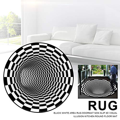 3D Visual Illusion Area Rug, 3D Carpet Bottomless Hole Optical Illusion Area Rug Printed Carpet, Black White Geometric Floor Rugs Mat, for Living Home Bedroom Dining Room Decor(Size:100x100cm)