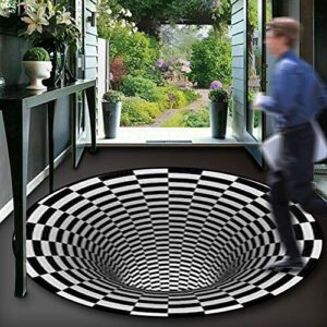 3D Visual Illusion Area Rug, 3D Carpet Bottomless Hole Optical Illusion Area Rug Printed Carpet, Black White Geometric Floor Rugs Mat, for Living Home Bedroom Dining Room Decor(Size:100x100cm)