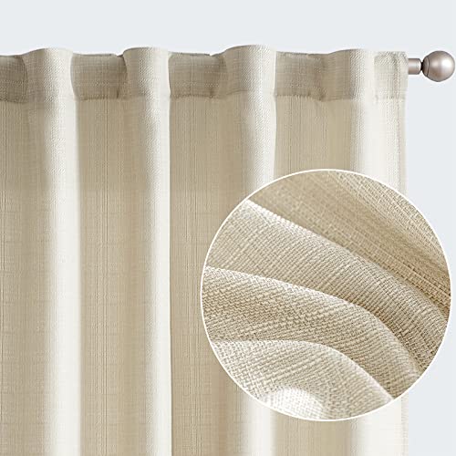 jinchan Beige Curtains for Living Room Linen Textured Curtains 84 Inches Long Farmhouse Curtains Casual Weave Back Tab Drapes Light Filtering Window Curtain 2 Panels Beige