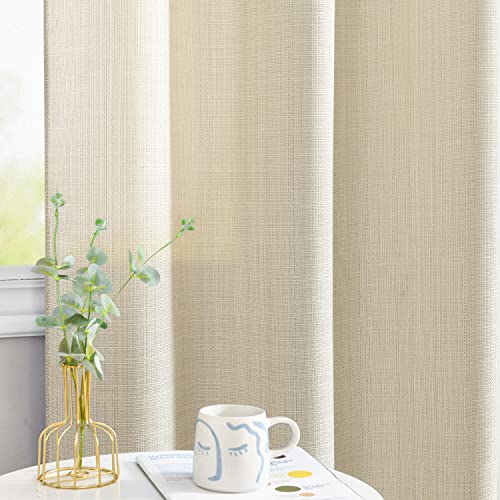 jinchan Beige Curtains for Living Room Linen Textured Curtains 84 Inches Long Farmhouse Curtains Casual Weave Back Tab Drapes Light Filtering Window Curtain 2 Panels Beige