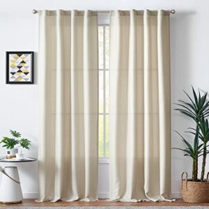 jinchan Beige Curtains for Living Room Linen Textured Curtains 84 Inches Long Farmhouse Curtains Casual Weave Back Tab Drapes Light Filtering Window Curtain 2 Panels Beige