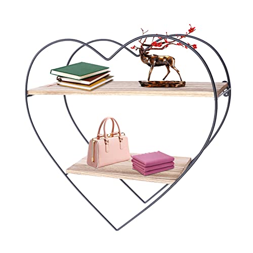 Gdrasuya10 2-Tire Floating Shelves Wall Mounted, Metal Heart Floating Shelves Decor Shelves Romantic Modern Wall Valentines Day Decor Unique Gifts for Children Room Bedroom Bathroom Living Room