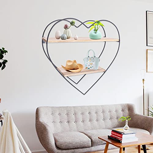 Gdrasuya10 2-Tire Floating Shelves Wall Mounted, Metal Heart Floating Shelves Decor Shelves Romantic Modern Wall Valentines Day Decor Unique Gifts for Children Room Bedroom Bathroom Living Room