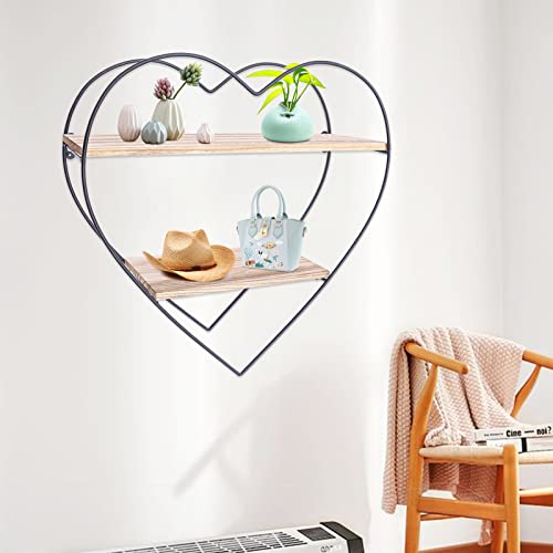 Gdrasuya10 2-Tire Floating Shelves Wall Mounted, Metal Heart Floating Shelves Decor Shelves Romantic Modern Wall Valentines Day Decor Unique Gifts for Children Room Bedroom Bathroom Living Room