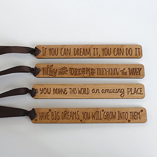 BELLA BUSTA- Set of 4 Bookmark-Motivation Bookmarks-Laser Cut and Engraved Natural Wood Bookmark- Kids Gift- Adult Gift-Gifts for Students