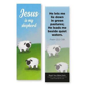 jesus is my shepherd, psalm 23:2, bulk pack of 25 christian bookmarks for kids, childrens bible verse book markers, sunday school prizes with memory verses, scripture gifts for kids & youth