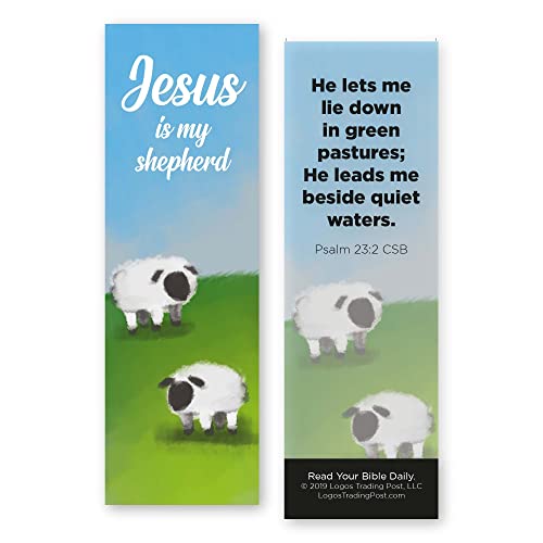 Jesus is My Shepherd, Psalm 23:2, Bulk Pack of 25 Christian Bookmarks for Kids, Childrens Bible Verse Book Markers, Sunday School Prizes with Memory Verses, Scripture Gifts for Kids & Youth