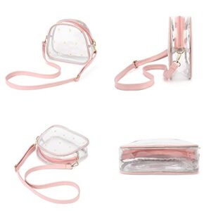 Clear Crossbody Purse for Women, Small Clear Purse Stadium Approved, See Through Clear Shoulder Bag with Flowers adjustable strap for Travel Work Concert (Pink)