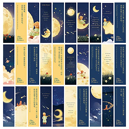 Phineon Paper Bookmarks Little Prince Book Mark Cute Style Greeting Cards Gifts for Boys Girls Students Teachers Book Lovers Readers, Set of 30 (Moon Treasure)