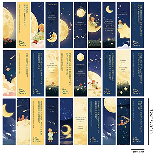 Phineon Paper Bookmarks Little Prince Book Mark Cute Style Greeting Cards Gifts for Boys Girls Students Teachers Book Lovers Readers, Set of 30 (Moon Treasure)