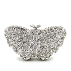 umren women’s elegant butterfly rhinestone evening bags luxury crystal clutch wedding party cocktail handbag purse (one size, silver)