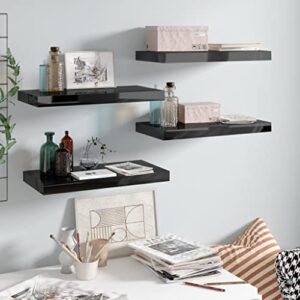 zqqlvoo floating wall shelves 4 pcs,wall mounted display shelf,wall mounted floating shelves,wall storage shelves,floating book shelves,bookshelf,high gloss black 19.7″x9.1″x1.5″ mdf