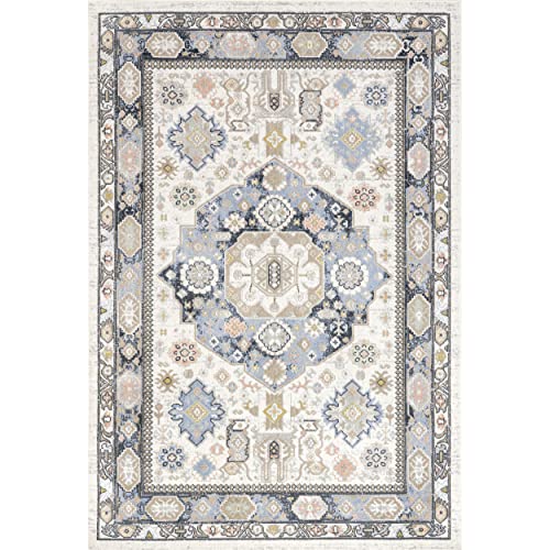 nuLOOM Lesia Persian Medallion Machine Washable Area Rug, 7' 10" x 10', Beige