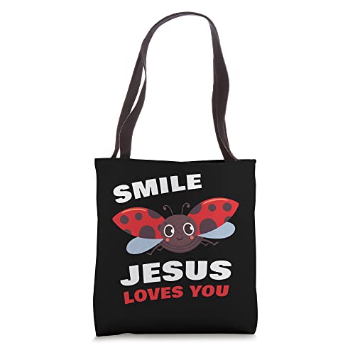 Smile Jesus Loves You – Adult & Kids Ladybug Christian Faith Tote Bag