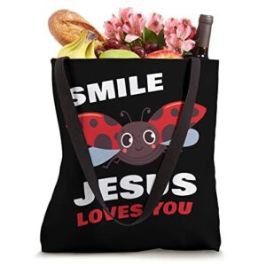 Smile Jesus Loves You – Adult & Kids Ladybug Christian Faith Tote Bag