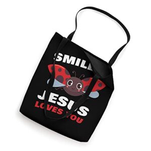 Smile Jesus Loves You – Adult & Kids Ladybug Christian Faith Tote Bag