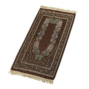 muslim prayer rug islamic prayer mat traditional chenille area rug thin large turkish prayer mat for eid travel ramadan sajadah soft luxury praying mat for men women janamaz ramadan (dark brown)