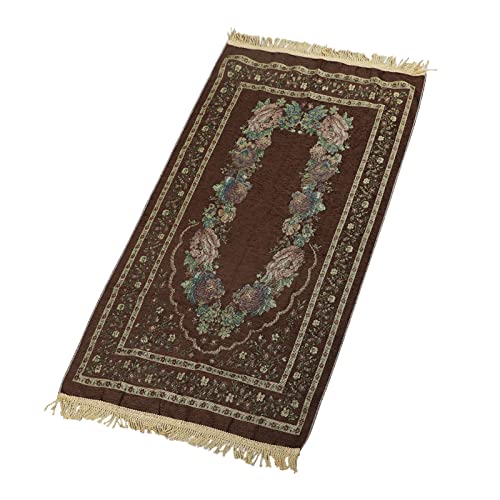 Muslim Prayer Rug Islamic Prayer Mat Traditional Chenille Area Rug Thin Large Turkish Prayer Mat for Eid Travel Ramadan Sajadah Soft Luxury Praying Mat for Men Women Janamaz Ramadan (Dark Brown)