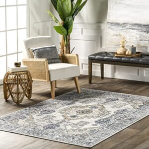 nuloom evanna faded medallion machine washable area rug, 7′ 10″ x 10′, beige