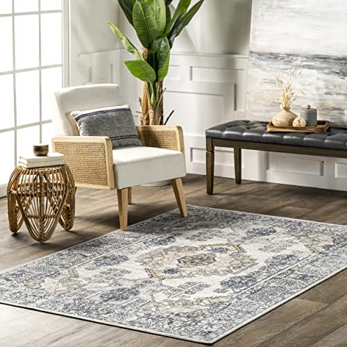 nuLOOM Evanna Faded Medallion Machine Washable Area Rug, 7' 10" x 10', Beige