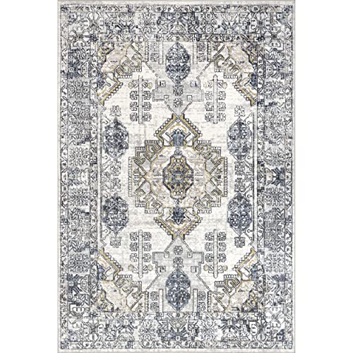 nuLOOM Evanna Faded Medallion Machine Washable Area Rug, 7' 10" x 10', Beige