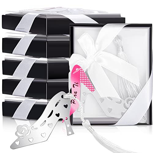 50 Pack Quinceanera Party Favors for Guests Quinceanera Gift Bookmark 15 Year Old Girl Gifts for Birthday Silver Women High Heels Bookmark with Gift Box for Women Girls Book Lover Readers Gifts