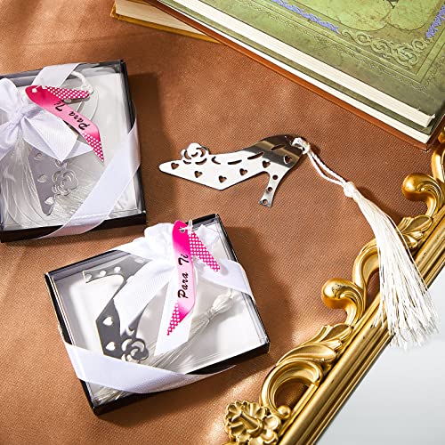 50 Pack Quinceanera Party Favors for Guests Quinceanera Gift Bookmark 15 Year Old Girl Gifts for Birthday Silver Women High Heels Bookmark with Gift Box for Women Girls Book Lover Readers Gifts