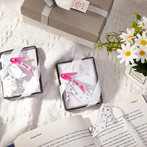 50 Pack Quinceanera Party Favors for Guests Quinceanera Gift Bookmark 15 Year Old Girl Gifts for Birthday Silver Women High Heels Bookmark with Gift Box for Women Girls Book Lover Readers Gifts