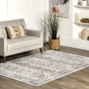 nuloom rue traditional bordered machine washable area rug, 5′ 3″ x 7′ 6″, beige